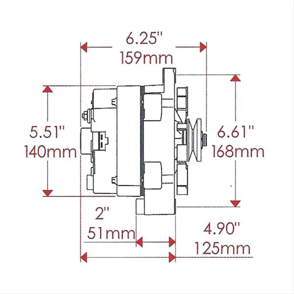 Powermaster Generator. Inbyggt Relä. 100AMP. GM. 1962-87.